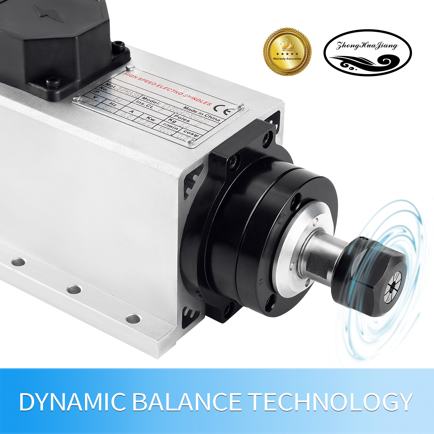 2.2kw Air Cooled Spindle Square CNC Spindle Motor - Zhong Hua Jiang